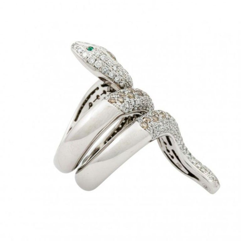 Ring 'Snake', with Diamonds and Emeralds For Sale at 1stDibs