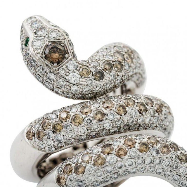 Ring 'Snake', with Diamonds and Emeralds For Sale at 1stDibs