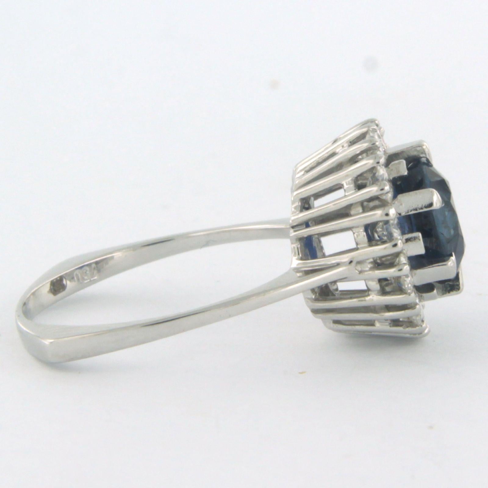 Ring with center stone Sapphire and arround diamonds 18k white gold For ...