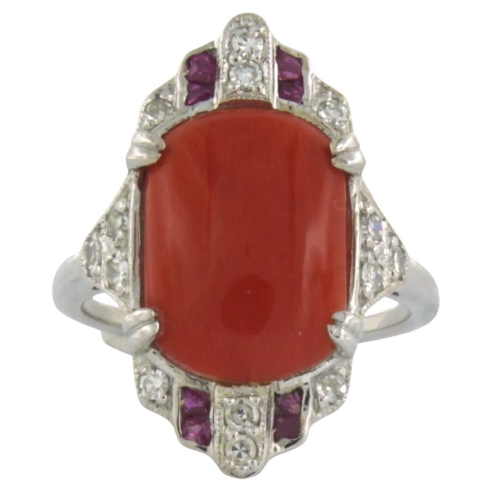 Ring with ruby and diamonds 14k white gold For Sale at 1stDibs