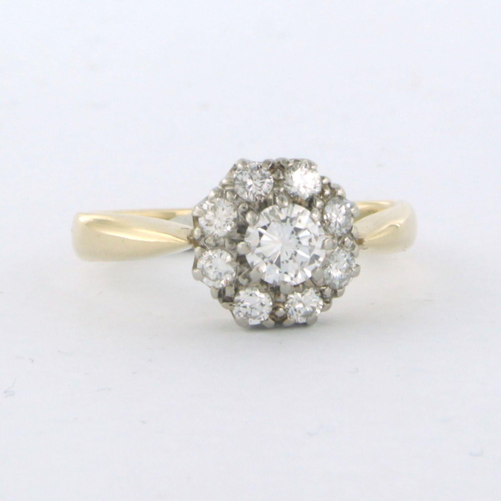 Ring with diamonds 14k yellow gold and 950 platinum For Sale at 1stDibs