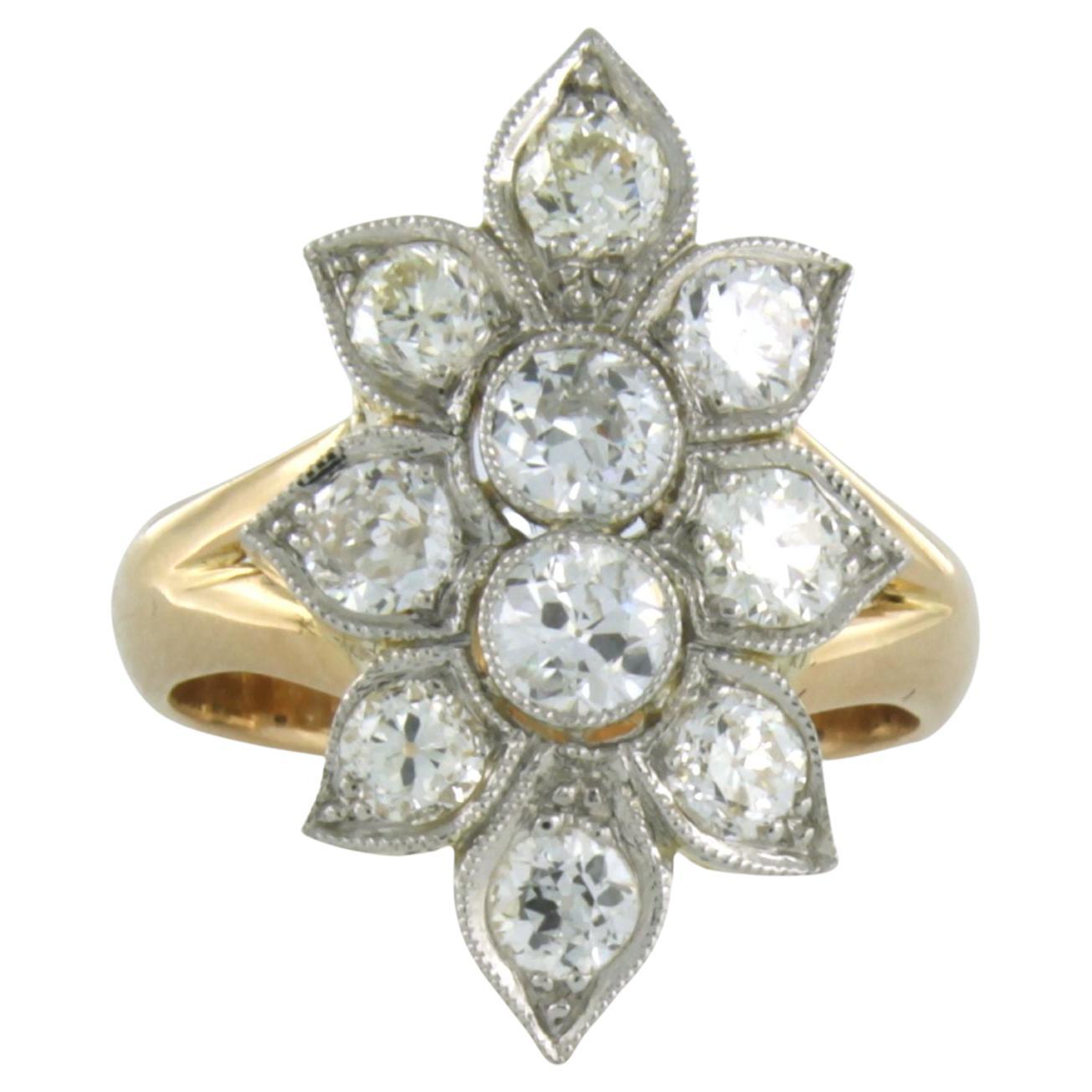 Ring with diamonds 18k yellow gold and 950 platinum For Sale at 1stDibs