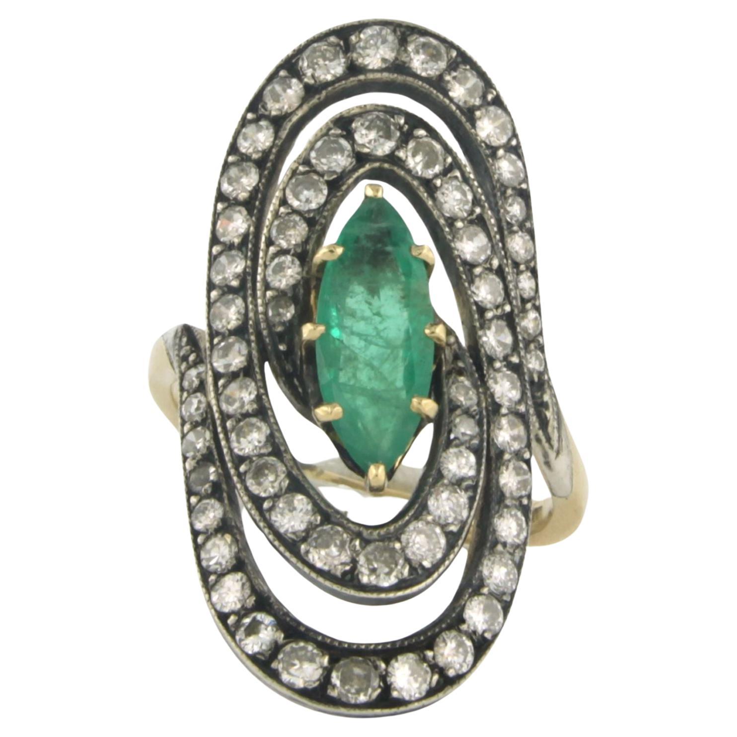 Ring with emerald and diamond 18kt gold with 835 silver For Sale at 1stDibs