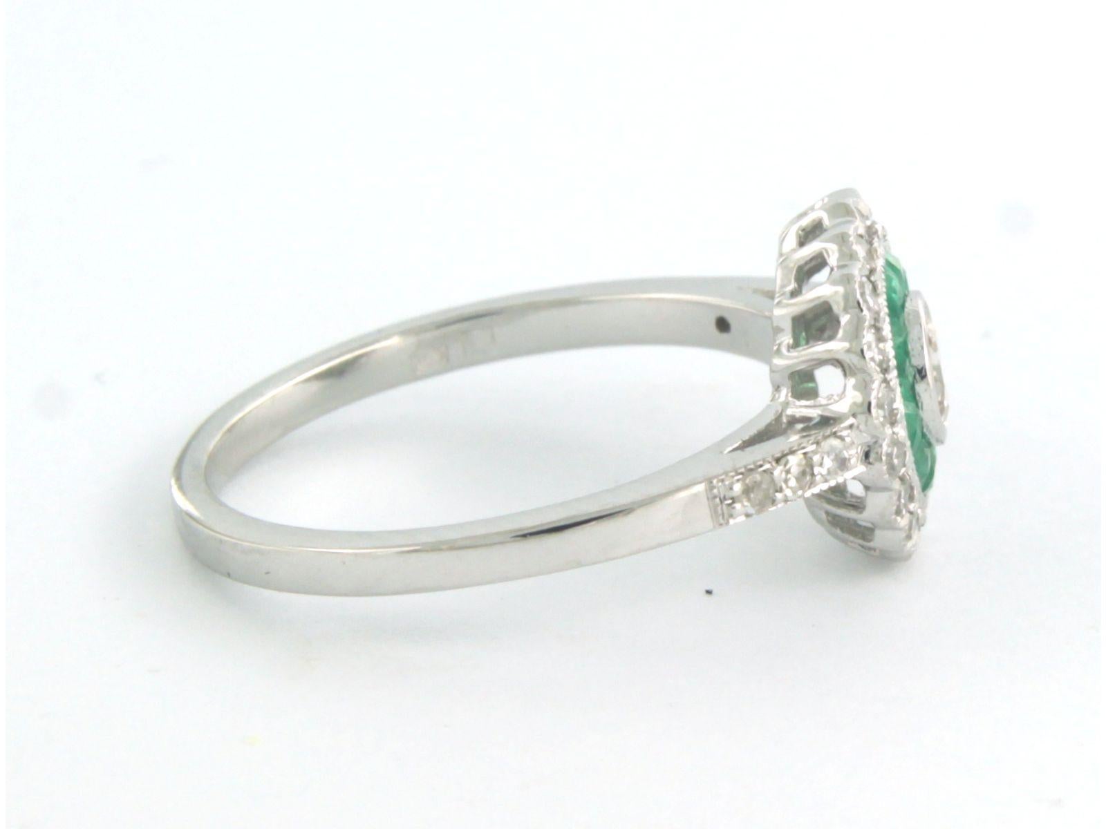Ring with emerald and old European and single cut diamonds 14k white ...