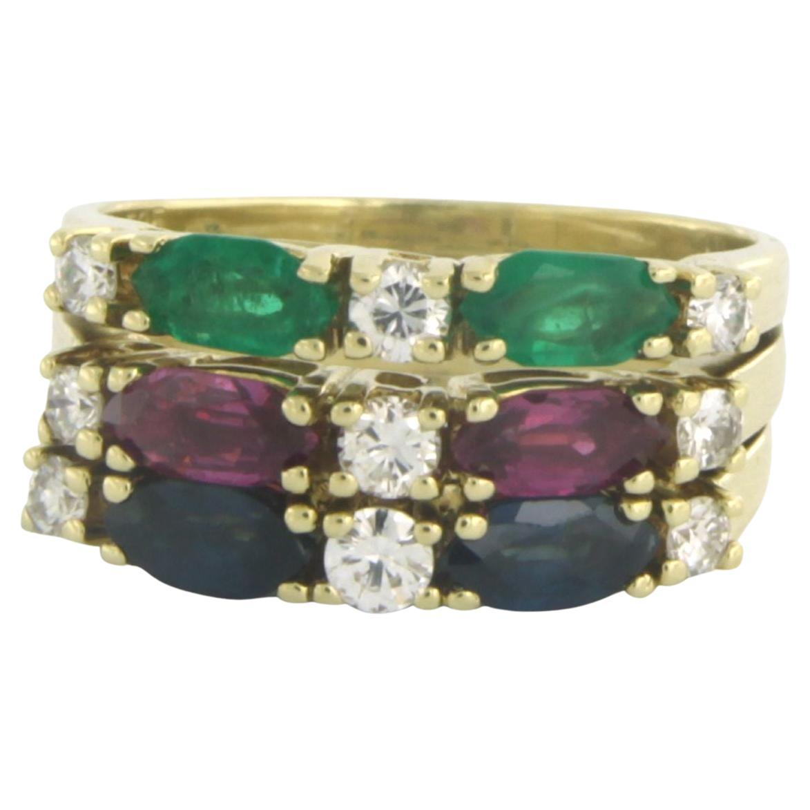 Ring with Emerald, Ruby, Sapphire and diamonds 14k yellow gold For Sale ...