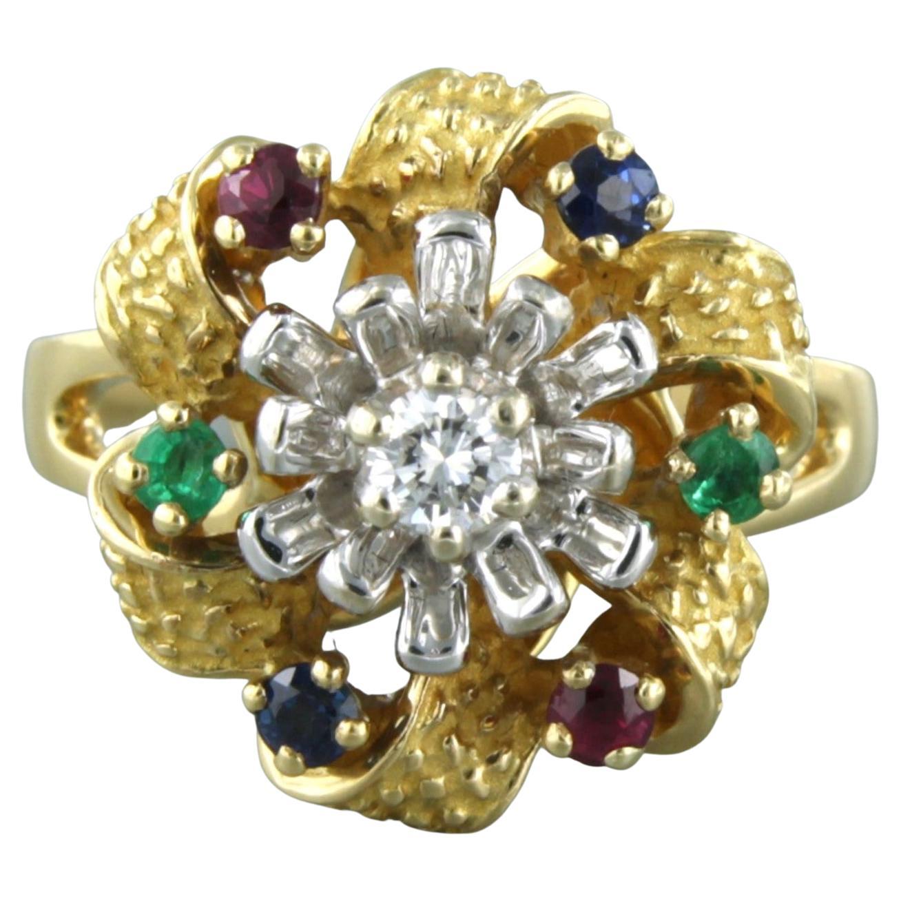 Ring with emerald, sapphire, ruby and diamond 18k gold For Sale at 1stDibs