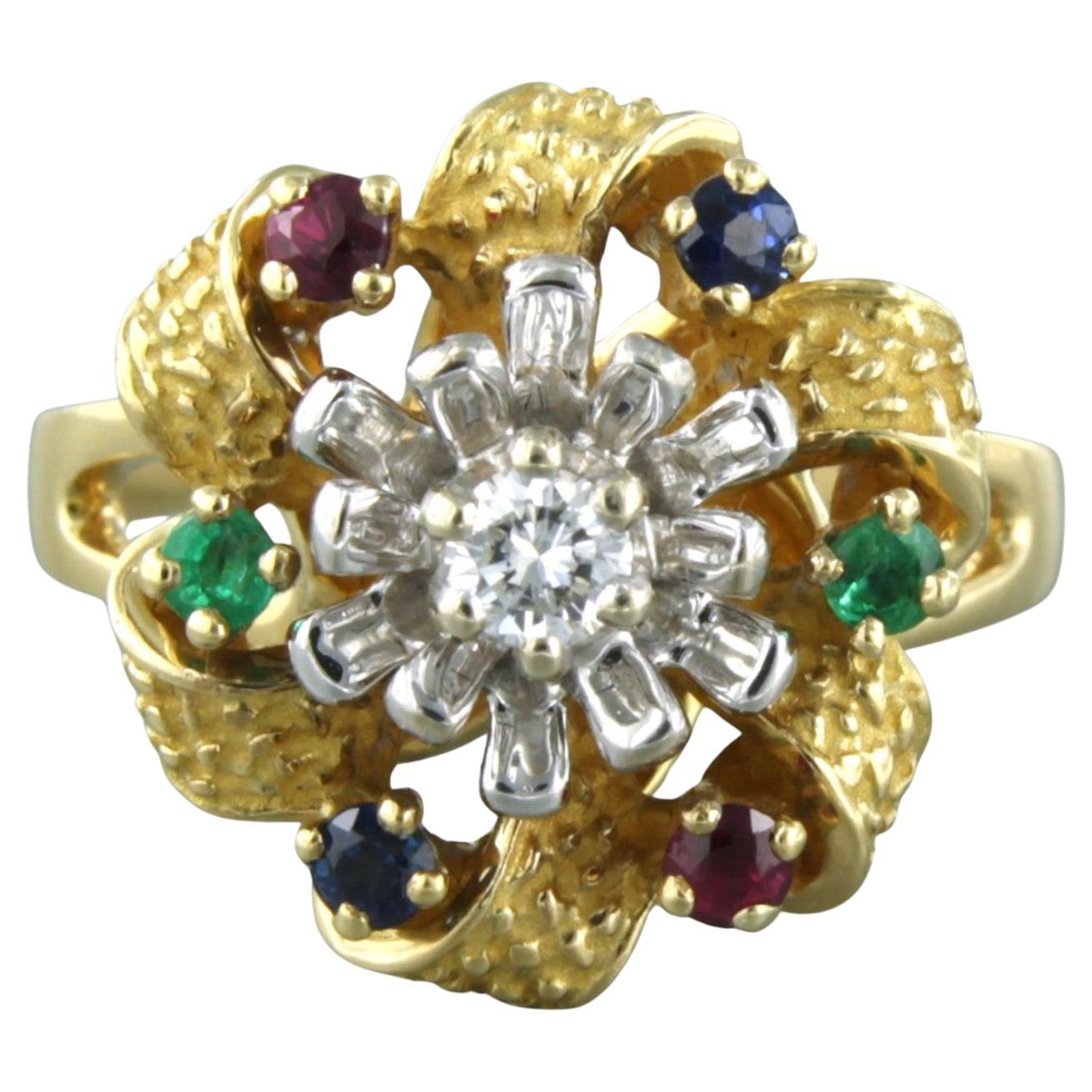 18 Karat Gold, Natural Emerald and Un-Heat Ruby Ring with Diamonds at ...