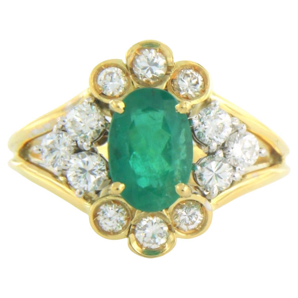 Ring Emerald and brilliant cut diamond up to 0.40ct 18k yellow gold For ...