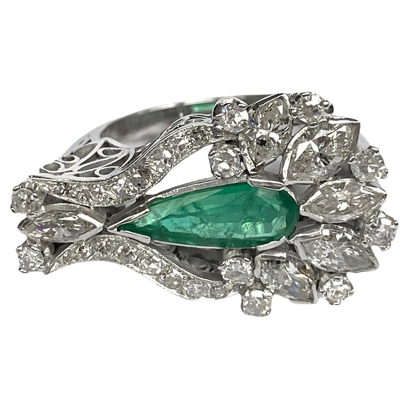 Ring with Emerlad and Natural Diamonds, 18kt White Gold, Made in Italy ...