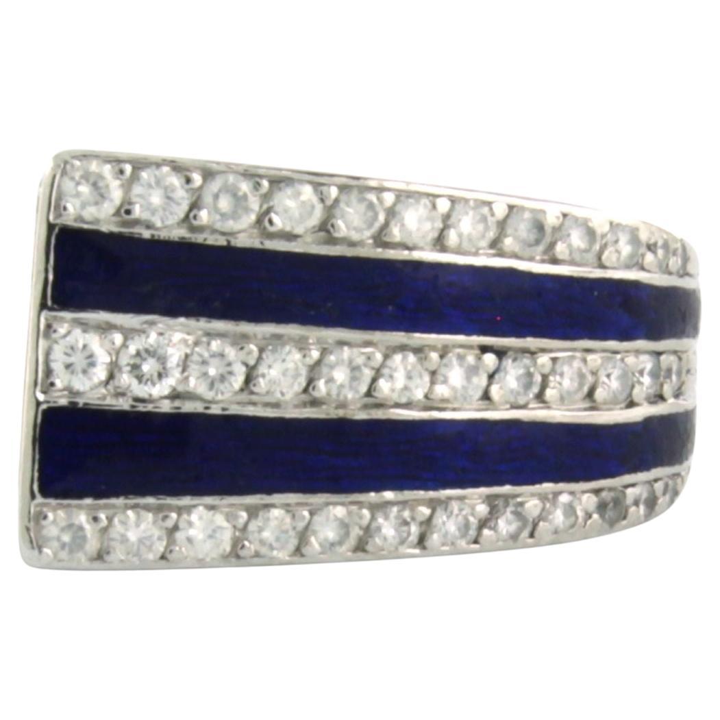 Diamond and Enamel 18K Rose Gold 3-Band Ring For Sale at 1stDibs