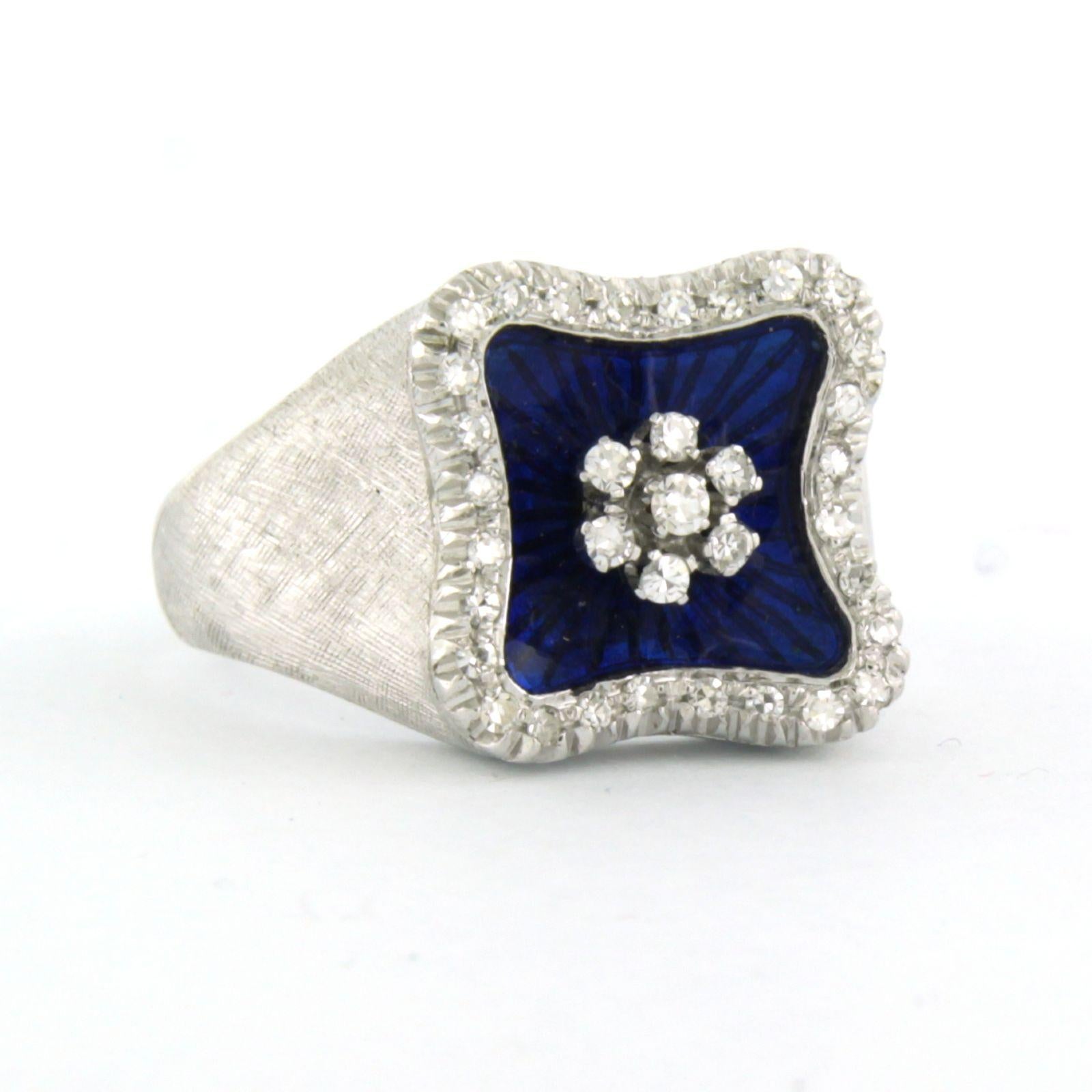 Ring with enamel and single cut diamonds up to 0.45ct 18k white gold ...