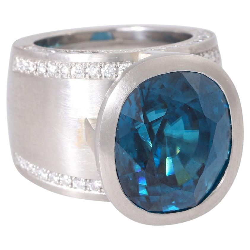 Blue Zircon Diamond Platinum Gold Ring For Sale (Free Shipping) at 1stDibs