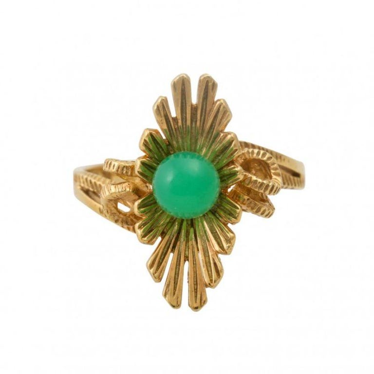 Ring with Green Color Stone Ball For Sale at 1stDibs