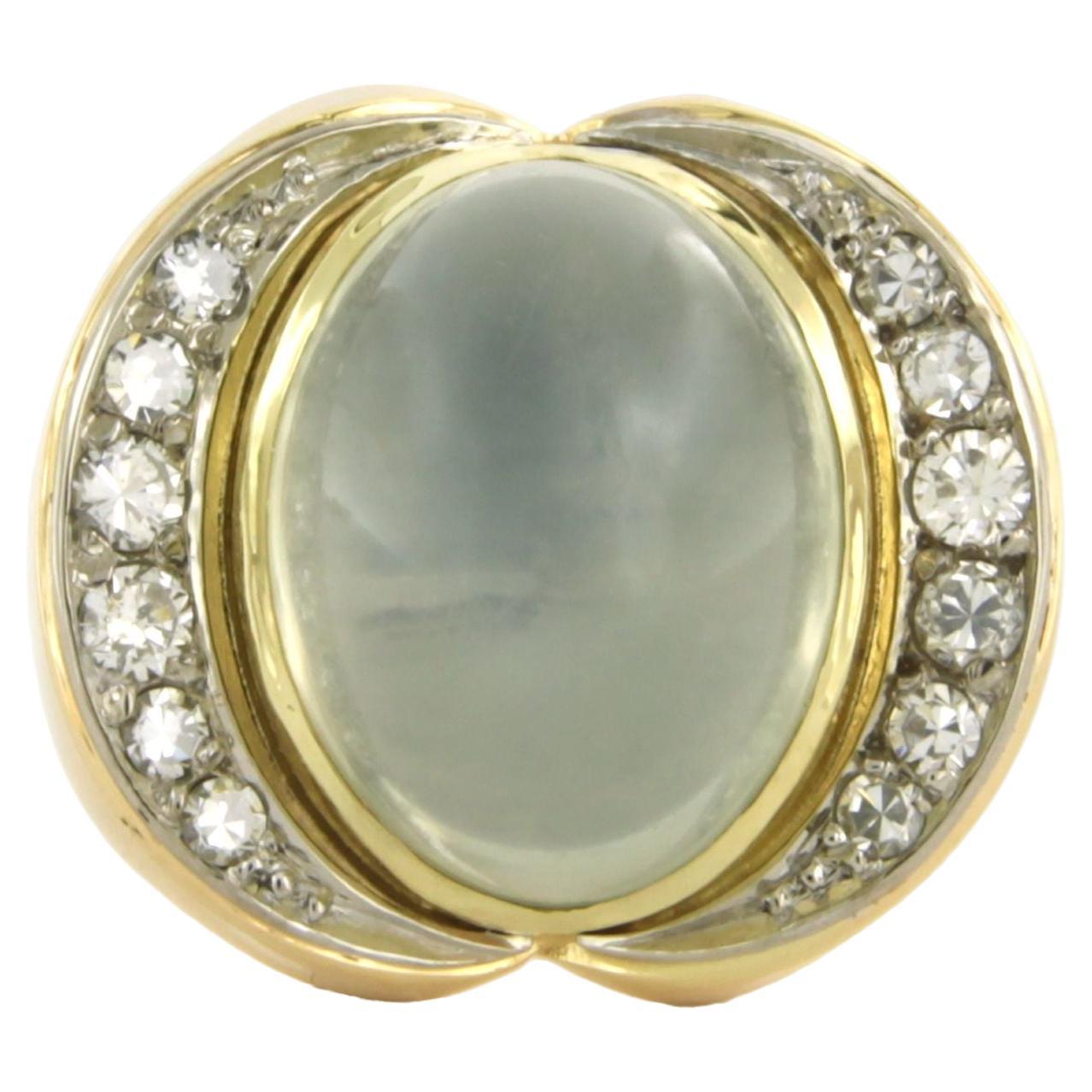 Ring with moonstone nd diamonds 18k bicolour gold For Sale at 1stDibs