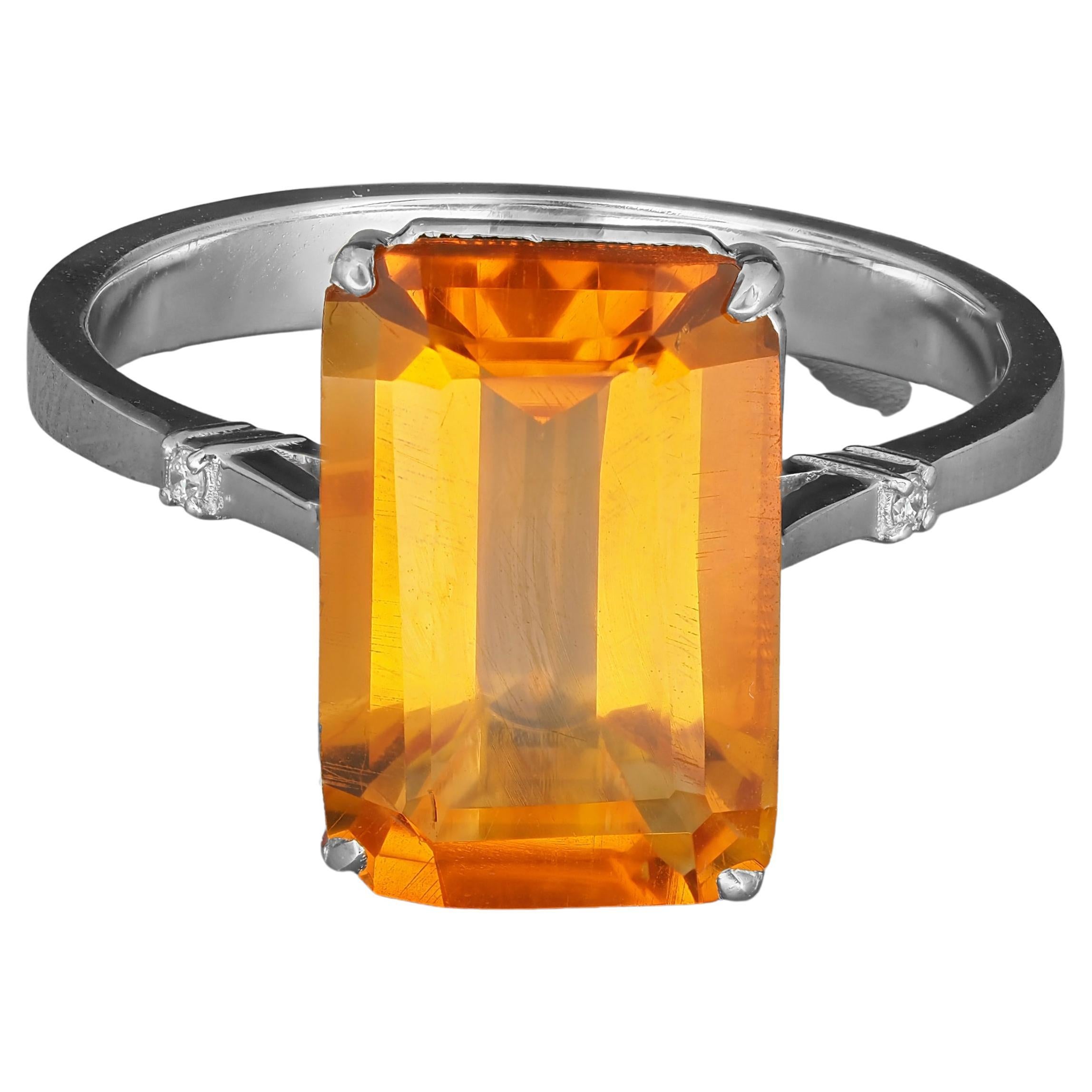Mid Century 35.19ct Natural Orange Citrine And Diamond Ring at 1stDibs
