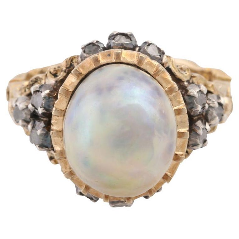 Ring with Pearl and Diamond Roses Totaling Approx. 0.10 Ct For Sale at ...