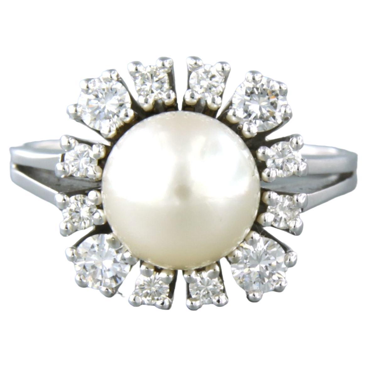 Ring with pearl and diamonds 14k white gold For Sale at 1stDibs