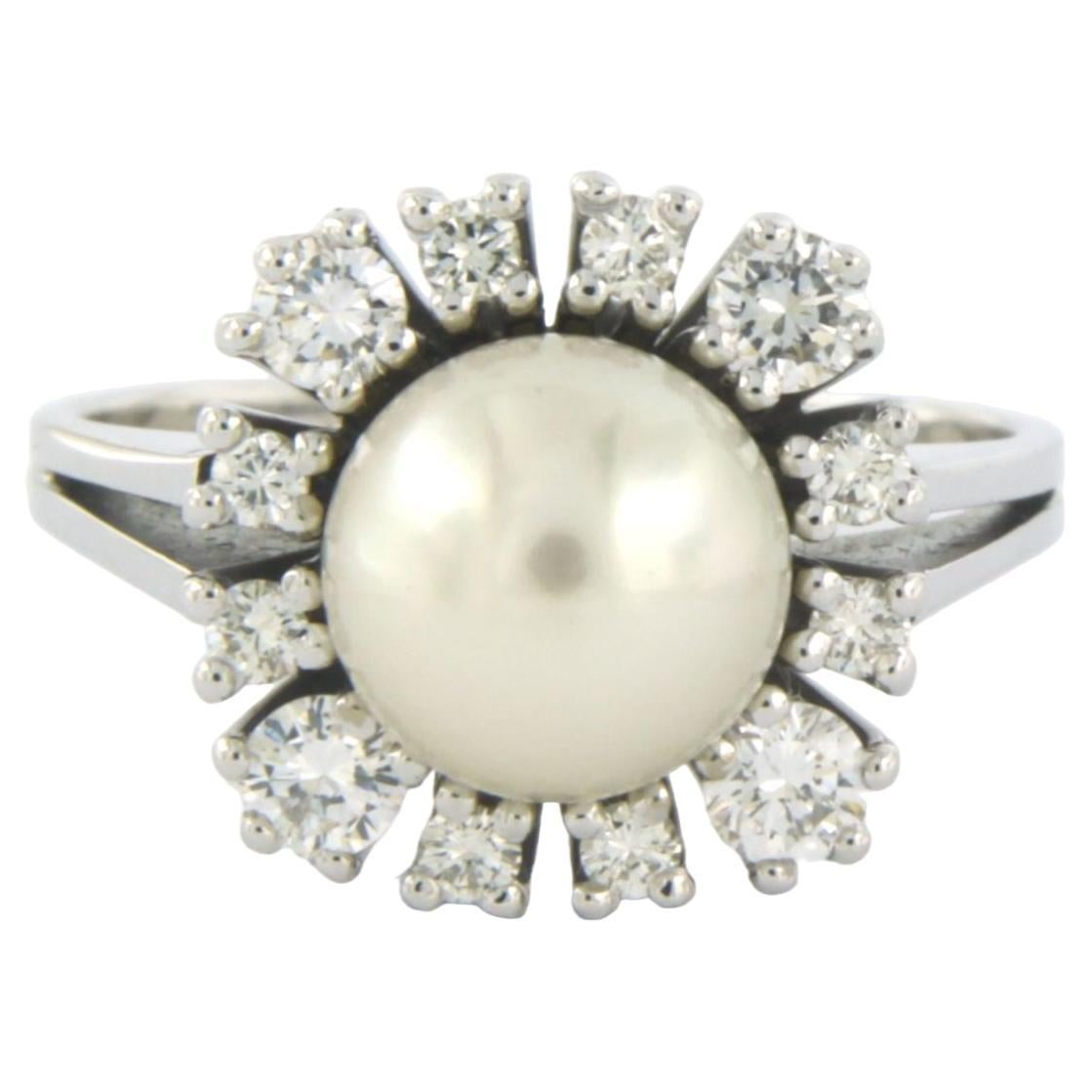 Ring with Pearl and Diamond 14k white gold For Sale at 1stDibs