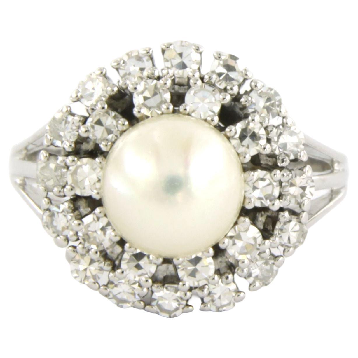 Ring with Pearl and Diamond 14k white gold For Sale at 1stDibs