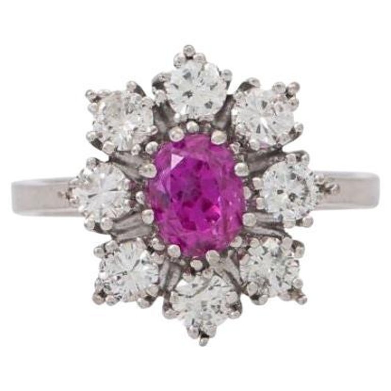 Ring with Pink Corundum and 8 Brilliantly Too. Approx. 0.7 Ct For Sale ...