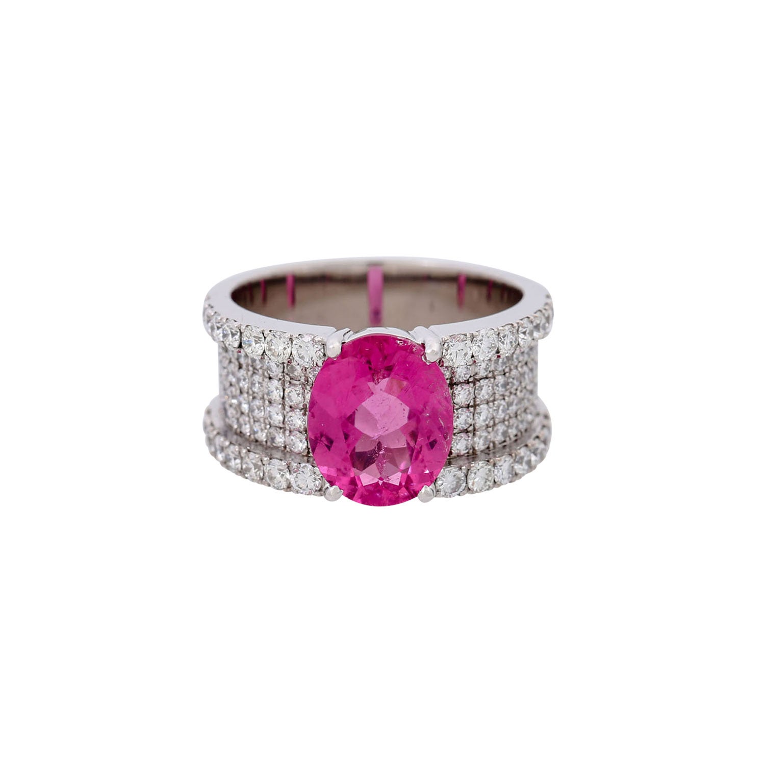 Ring with Fine Raspberry-Colored Tourmaline and 6 Brilliant-Cut Diamonds For Sale at 1stDibs