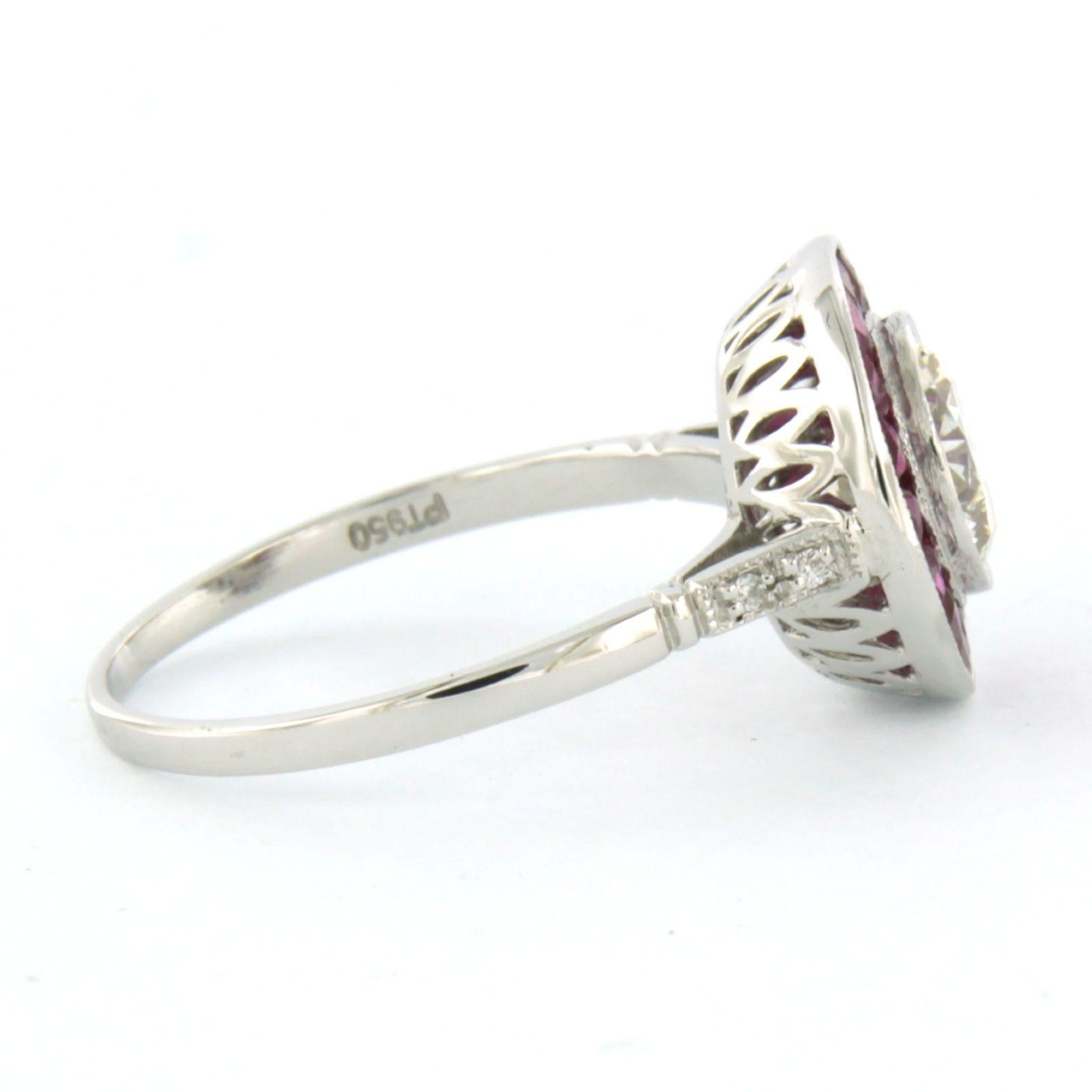 Ring with ruby and brilliant cut diamonds up to 1.12ct platinum 3.9 ...
