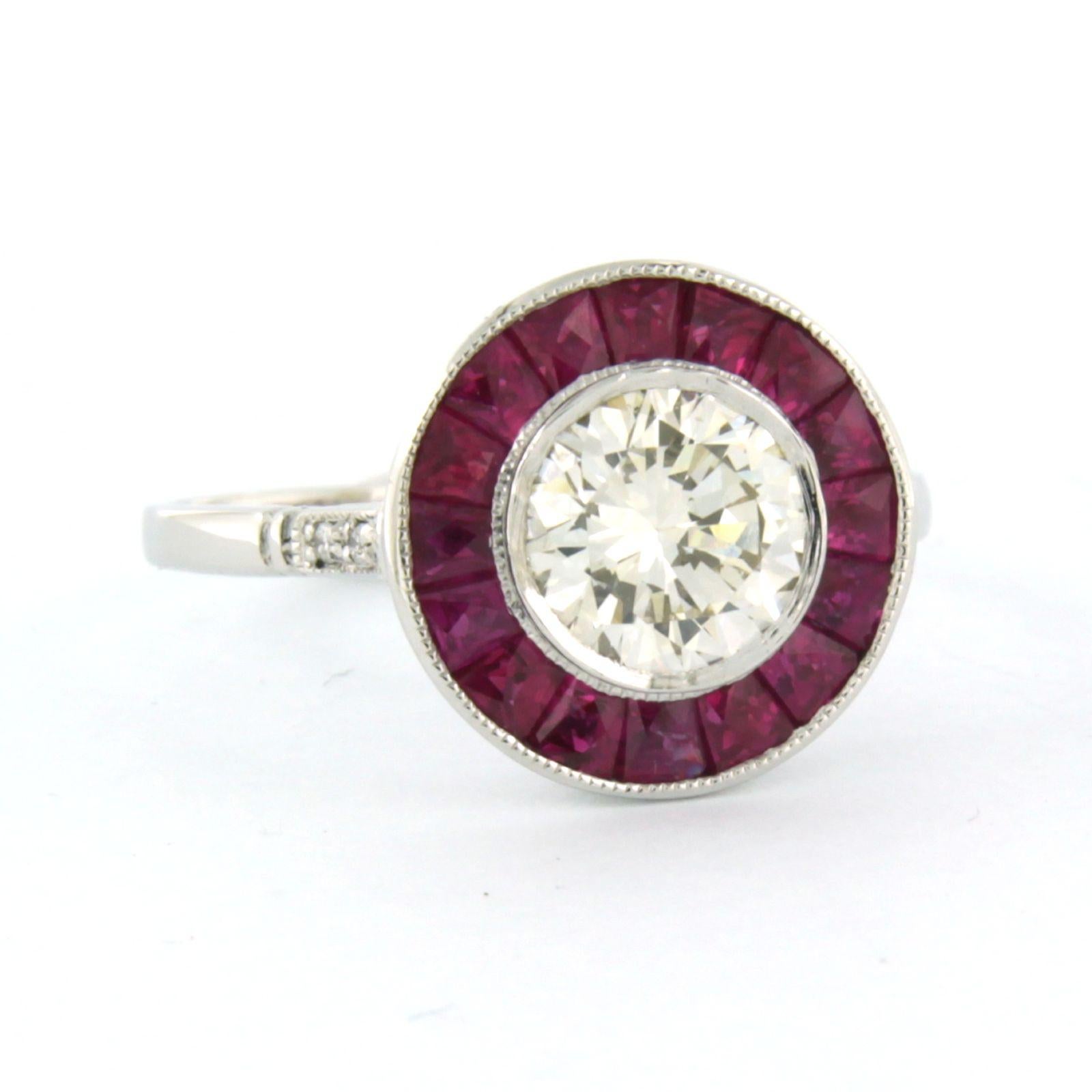 Ring with ruby and brilliant cut diamonds up to 1.12ct platinum 3.9 ...