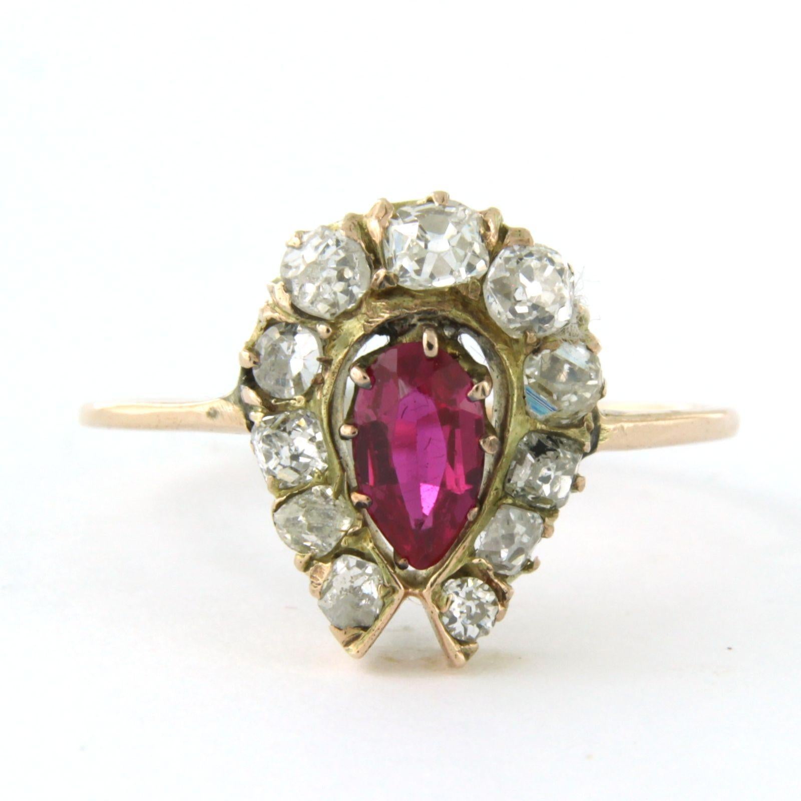 Ring with Ruby and Diamond 9k pink gold For Sale at 1stDibs