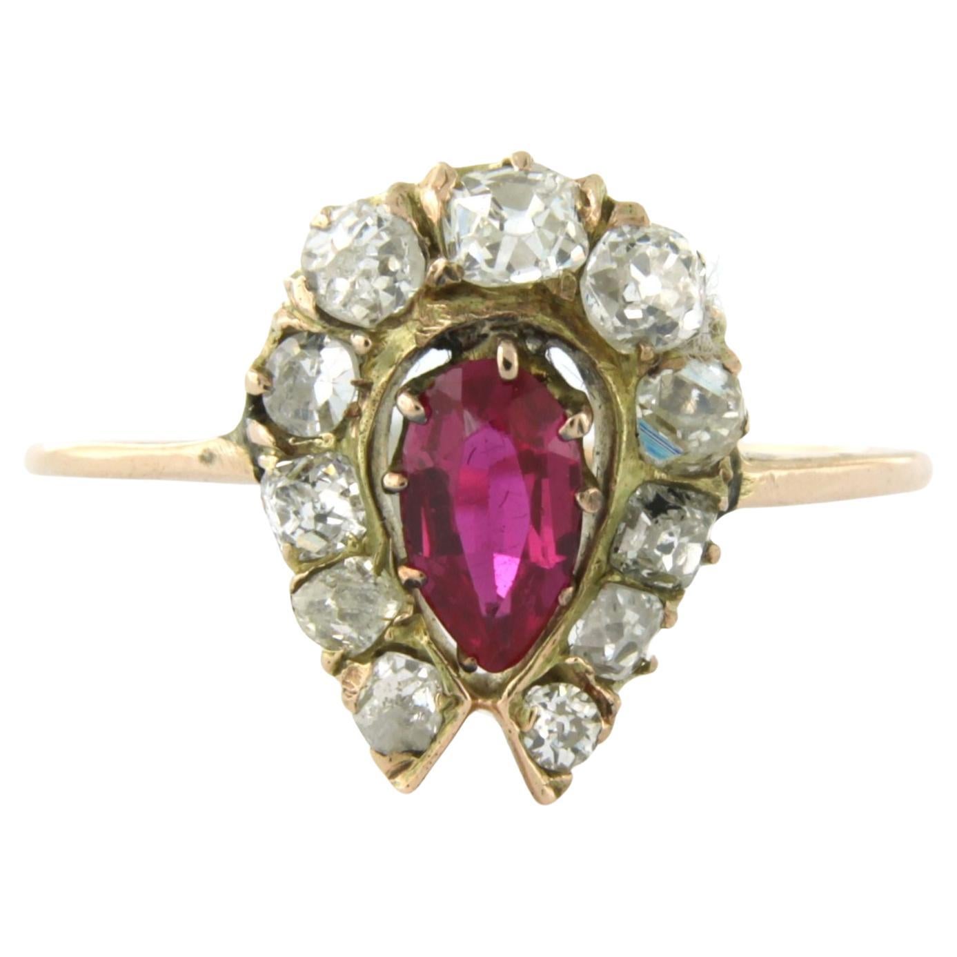 Ring with Ruby and Diamond 9k pink gold For Sale at 1stDibs