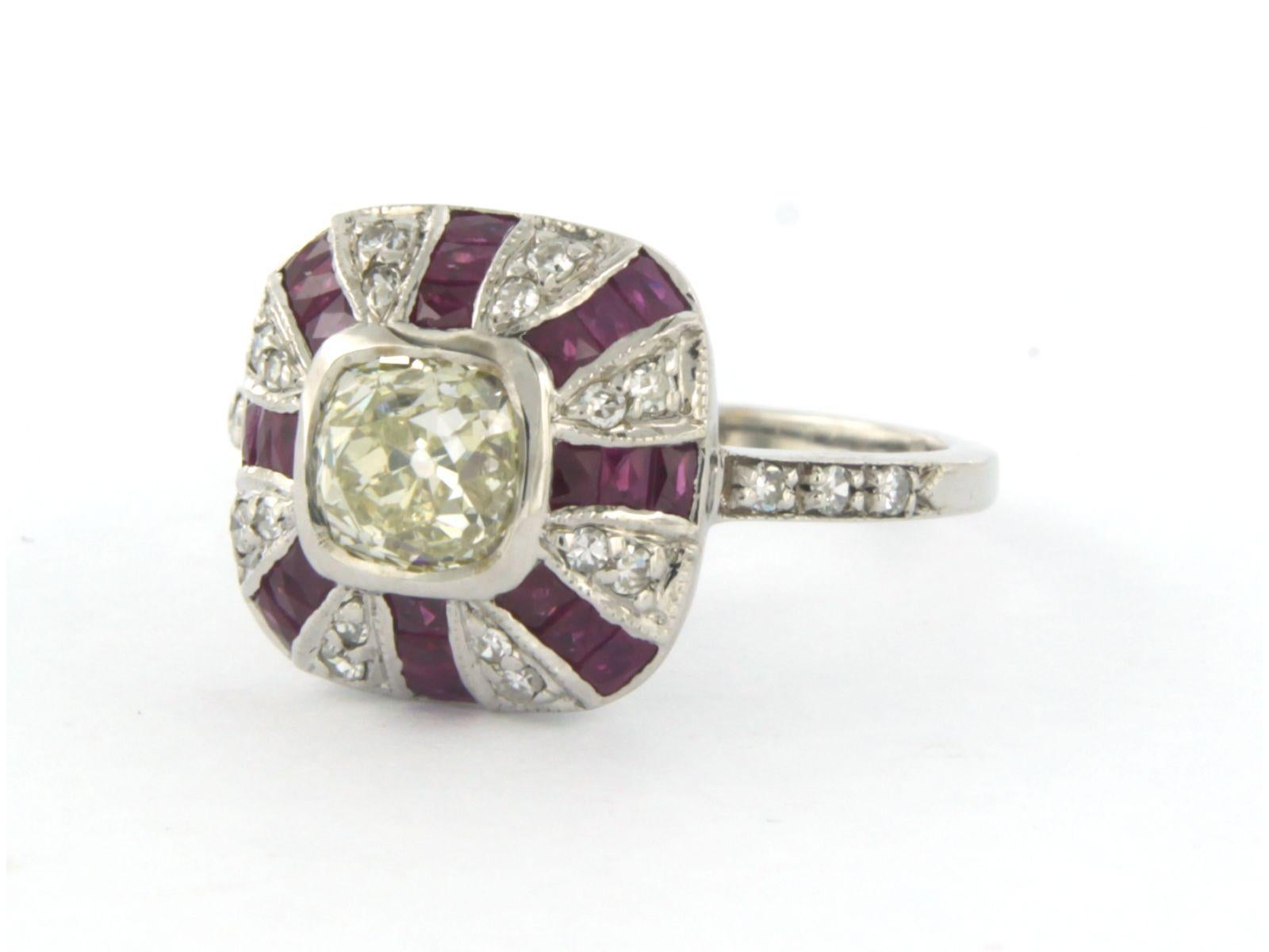 Ring with Ruby and diamonds 14k white gold For Sale at 1stDibs