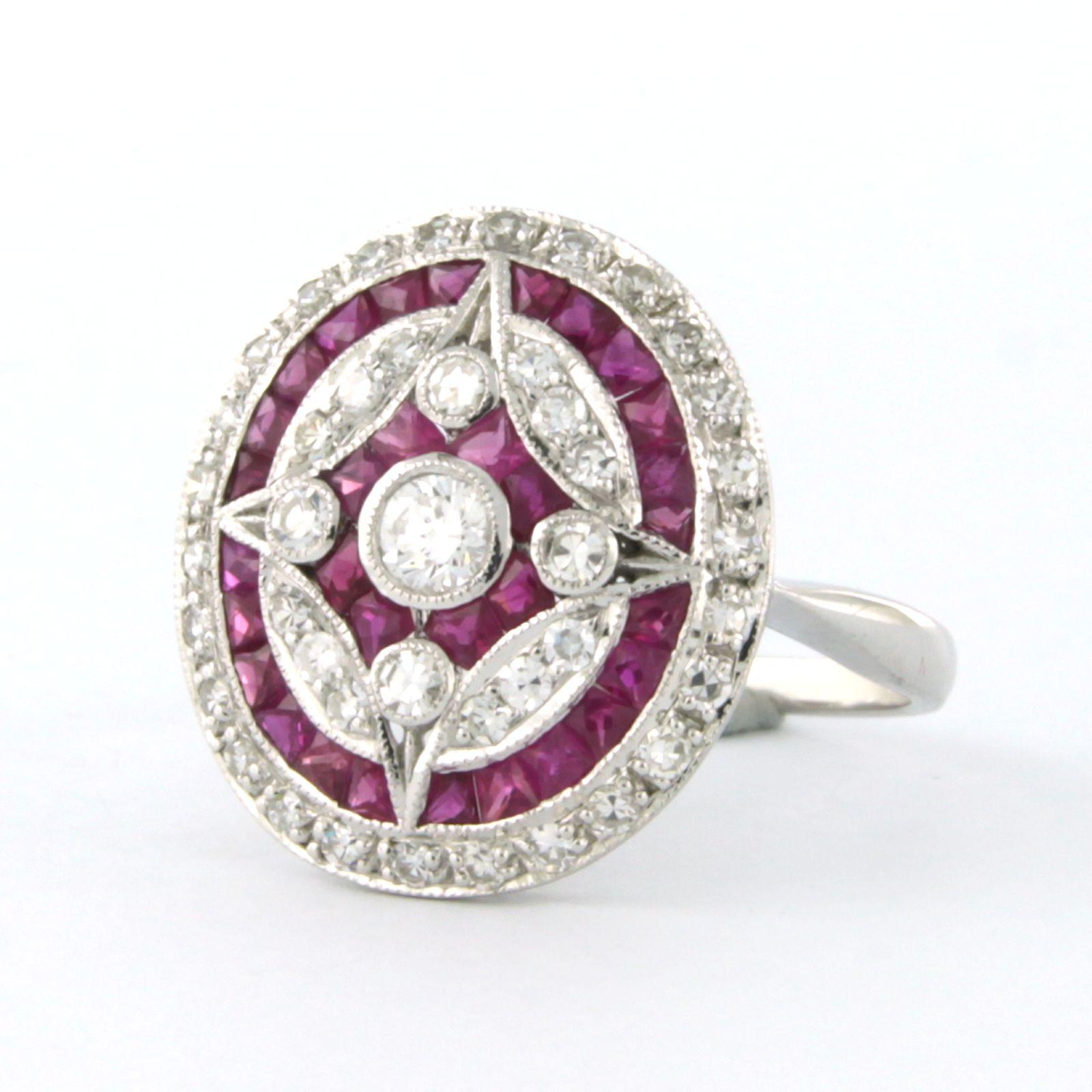 Ring with Ruby and diamonds 14k white gold For Sale at 1stDibs