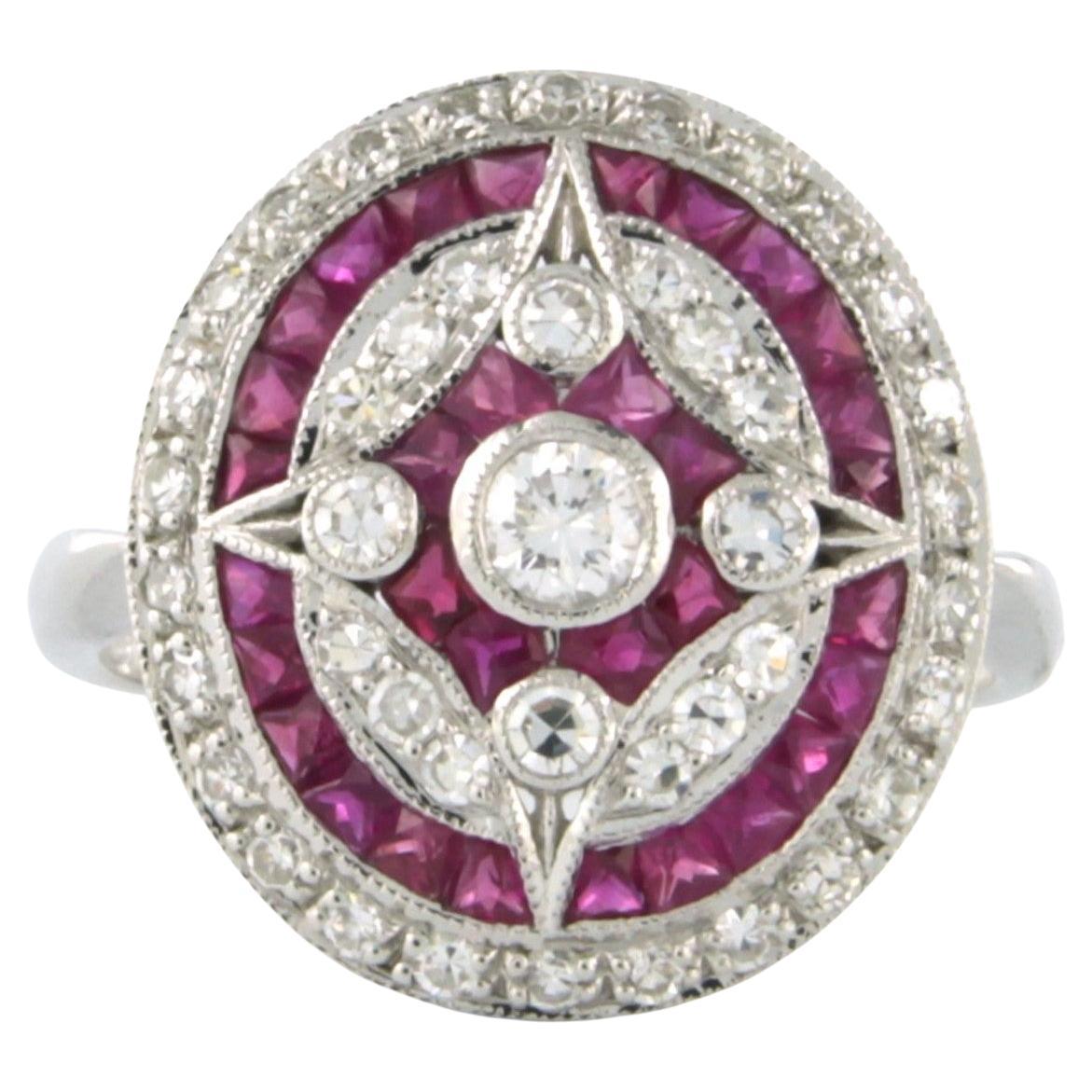 Ring with Ruby and diamonds 14k white gold For Sale at 1stDibs