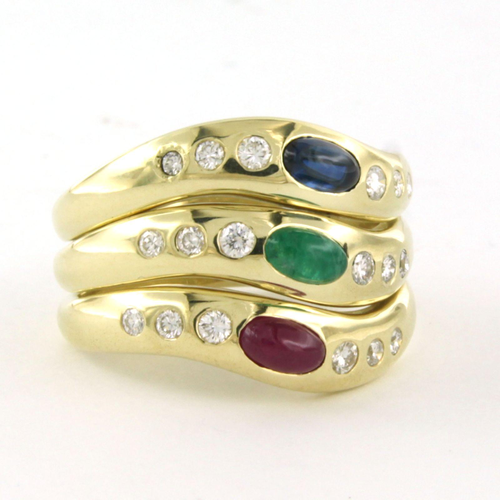 Ring with Ruby, Sapphire, Emerald and diamonds 18k yellow gold For Sale ...