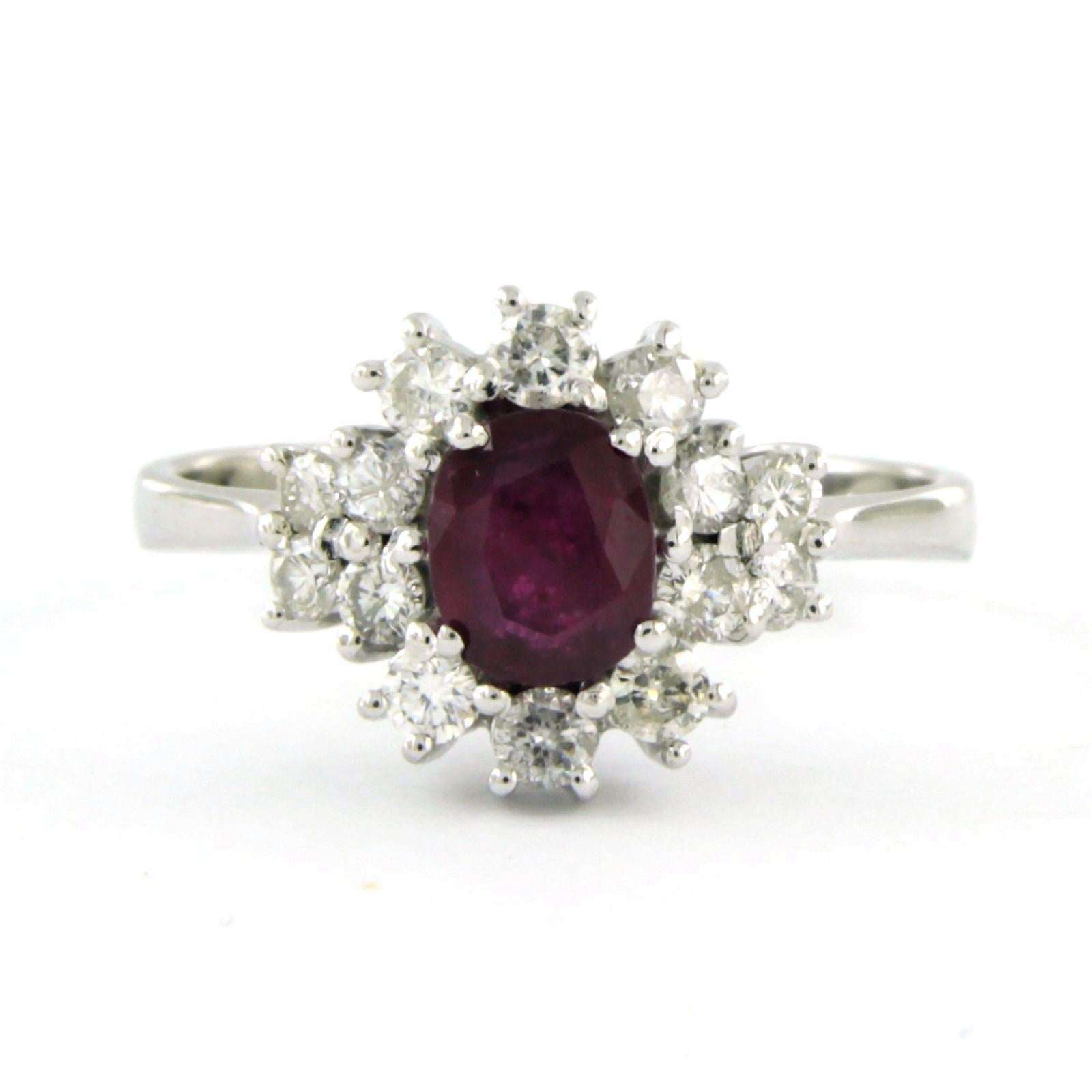 18K Gold Vintage 3.46ctw Marquise Ruby and 0.12ct Diamond Broad Hat Ring For Sale at 1stDibs