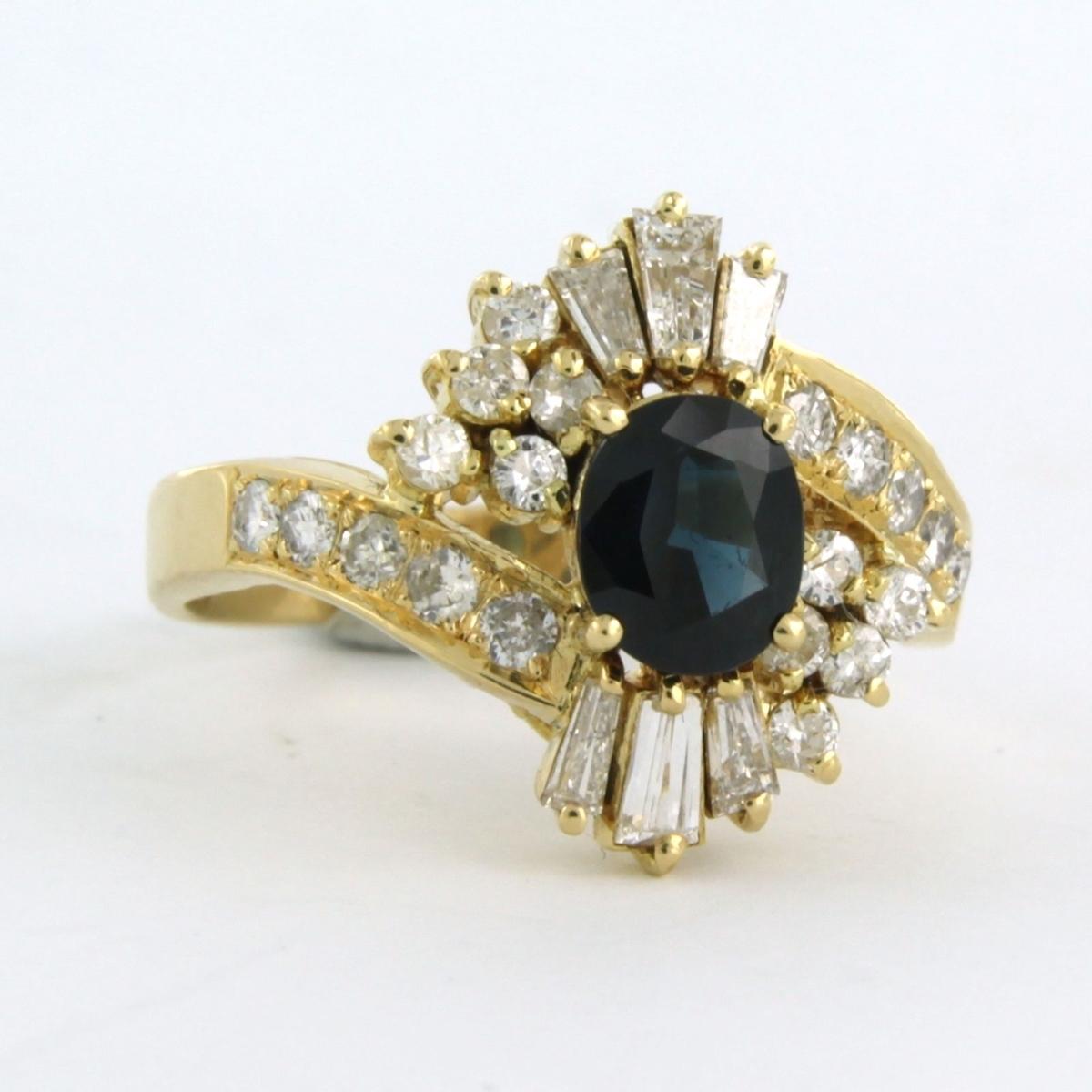 Ring with sapphire, taper and brilliant cut diamonds up to 0.75ct 18k ...