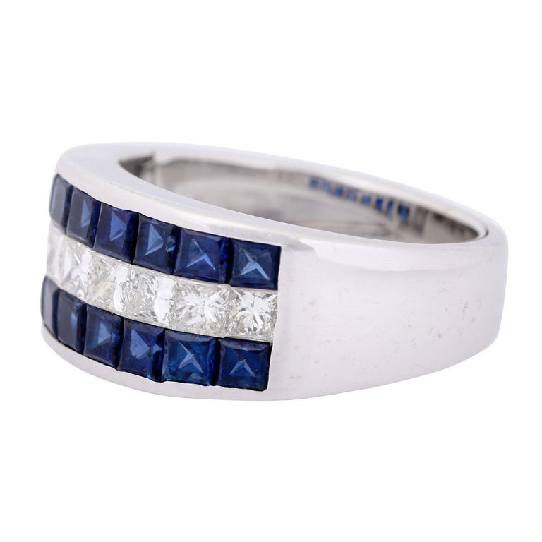 Ring with Sapphires and Princess Diamonds For Sale at 1stDibs
