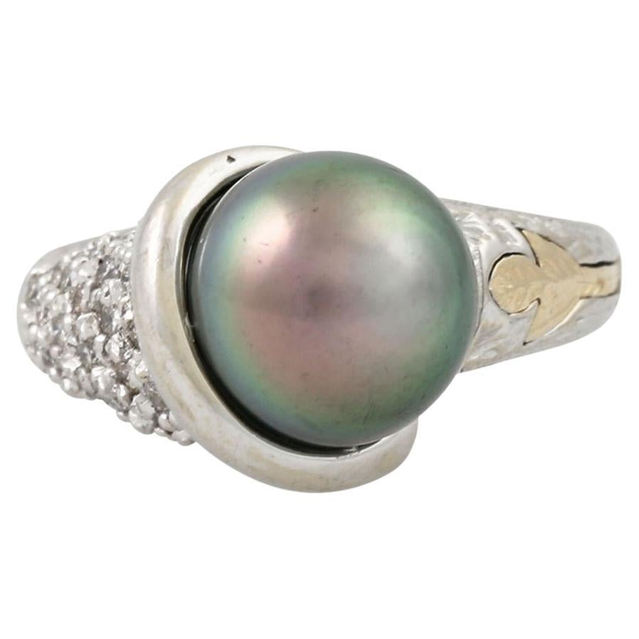 Robert Wan Peacock Tahitian Cultured Pearl Diamonds Platinum Gold Ring ...