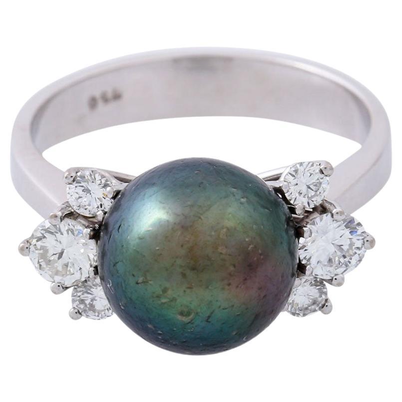 Tahitian Cultured Pearl Diamond Gold Ring at 1stDibs
