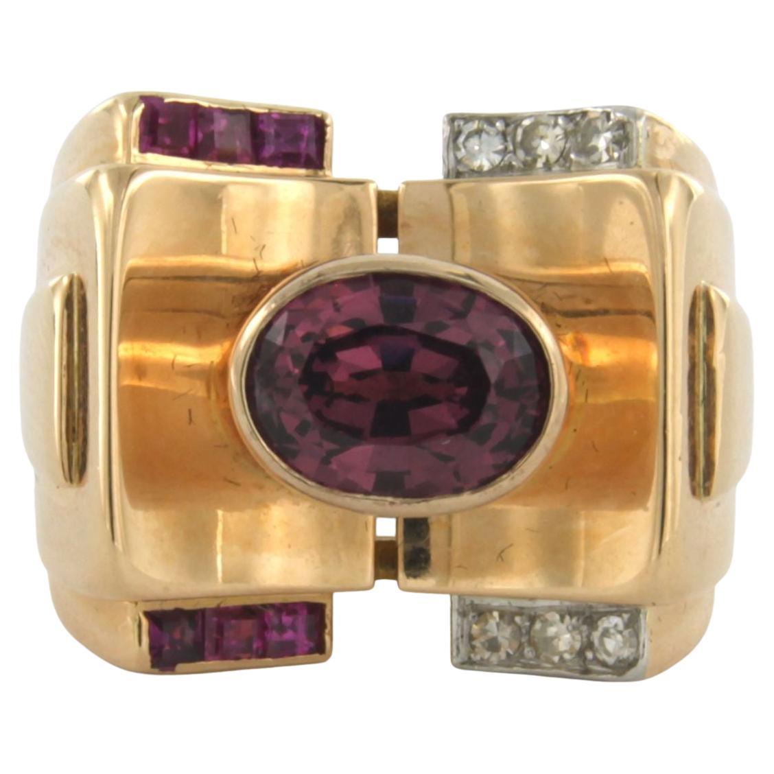 Ring with Tourmaline and ruby and diamonds 18k pink gold For Sale at ...