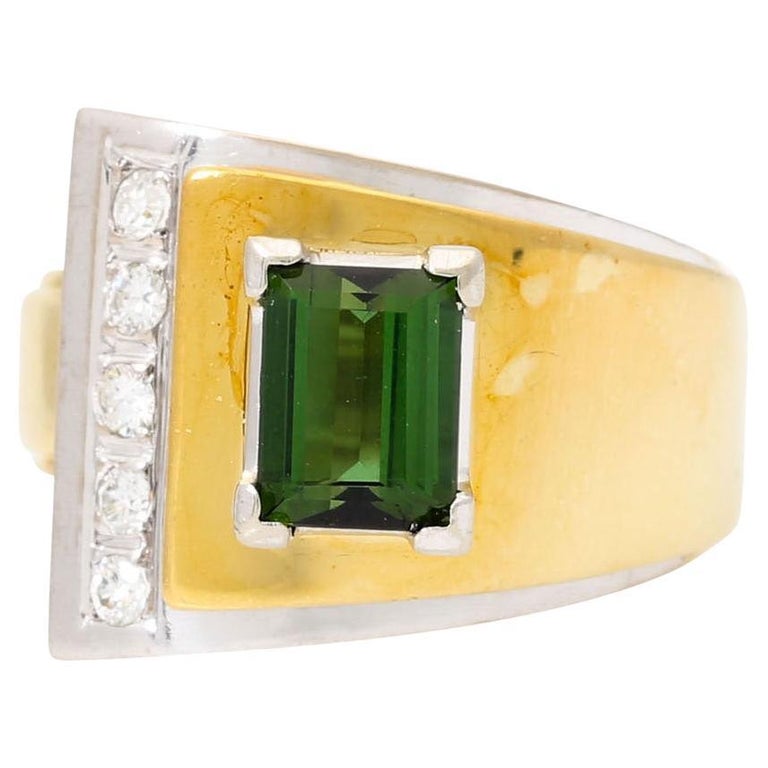 Ring with Tourmaline Approx. 1 Ct and 5 Brilliant-Cut Diamonds Total ...