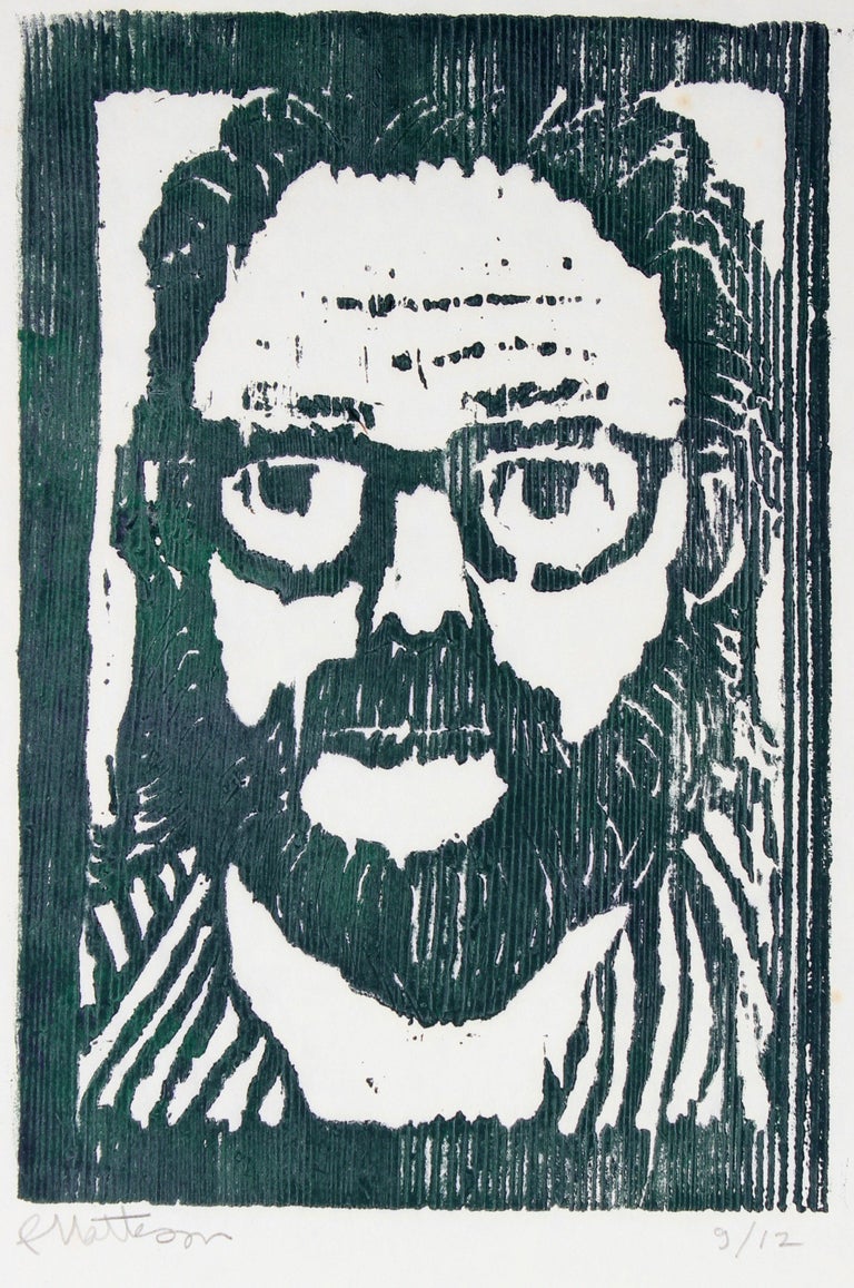 Rip Matteson - Artist Self Portrait 20th Century Woodcut in Green For ...