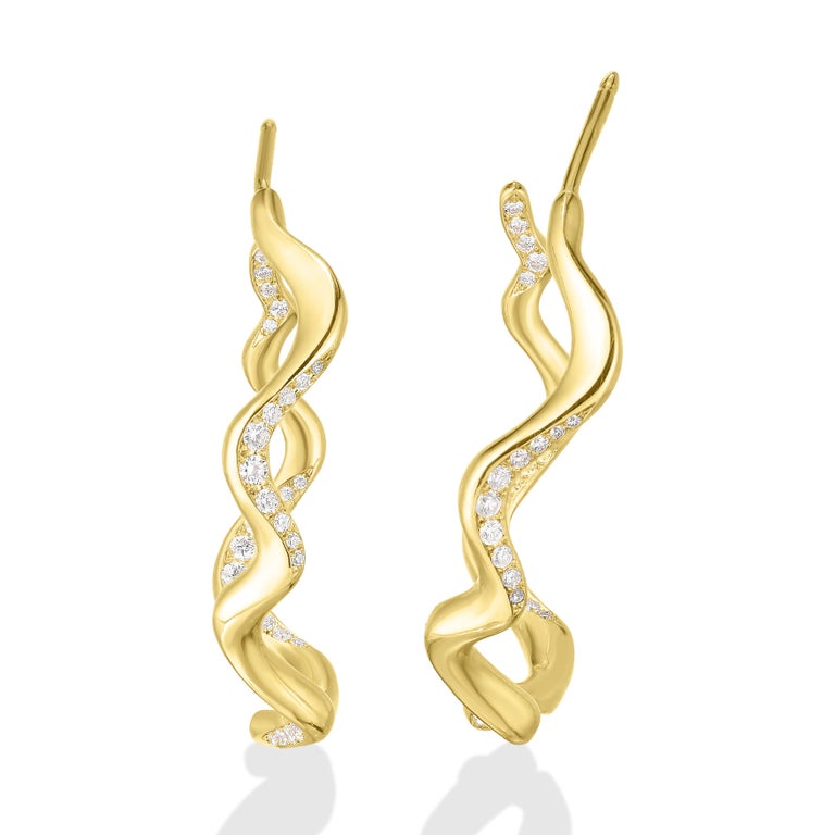14k Gold + Ethical Diamond AMANDA PEARL Ripple Hoop Earrings For Sale ...