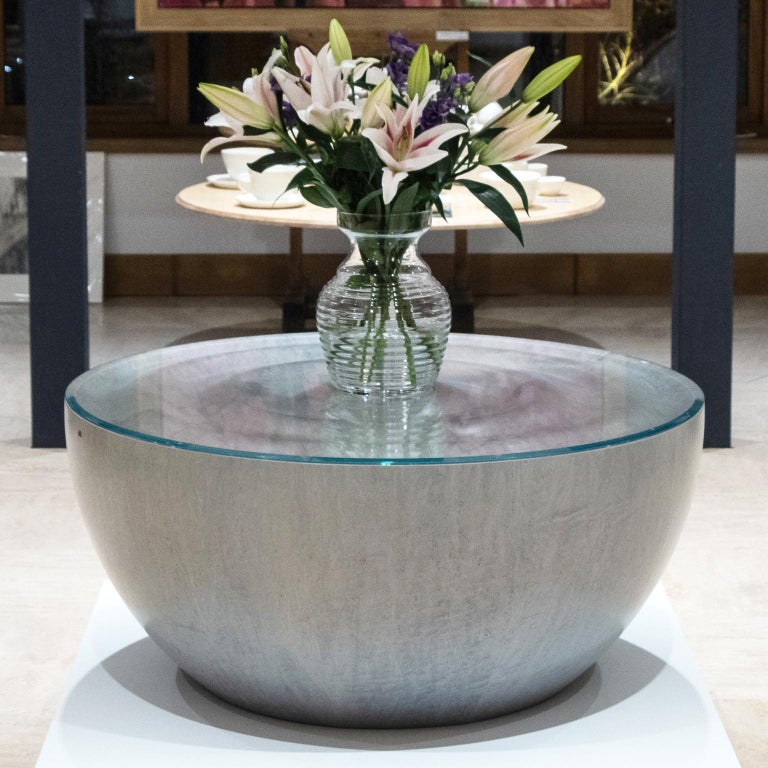 Rippled Coffee Table in Light Blue Bird's-Eye Maple with glass top For ...