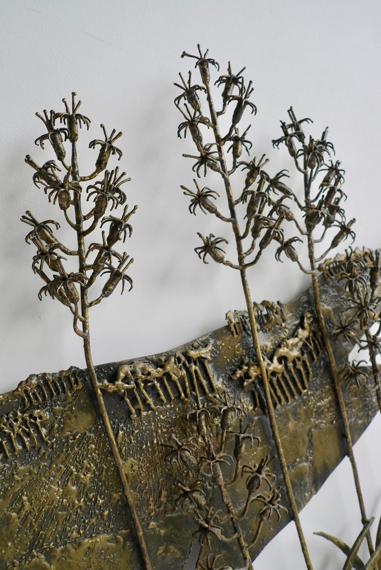 Rising Sun 1960s Wall Art in Gold Metal with Lake, Cane and Flamingo ...