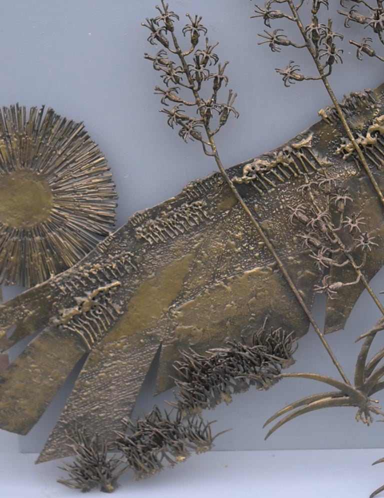 Rising Sun 1960s Wall Art in Gold Metal with Lake, Cane and Flamingo ...