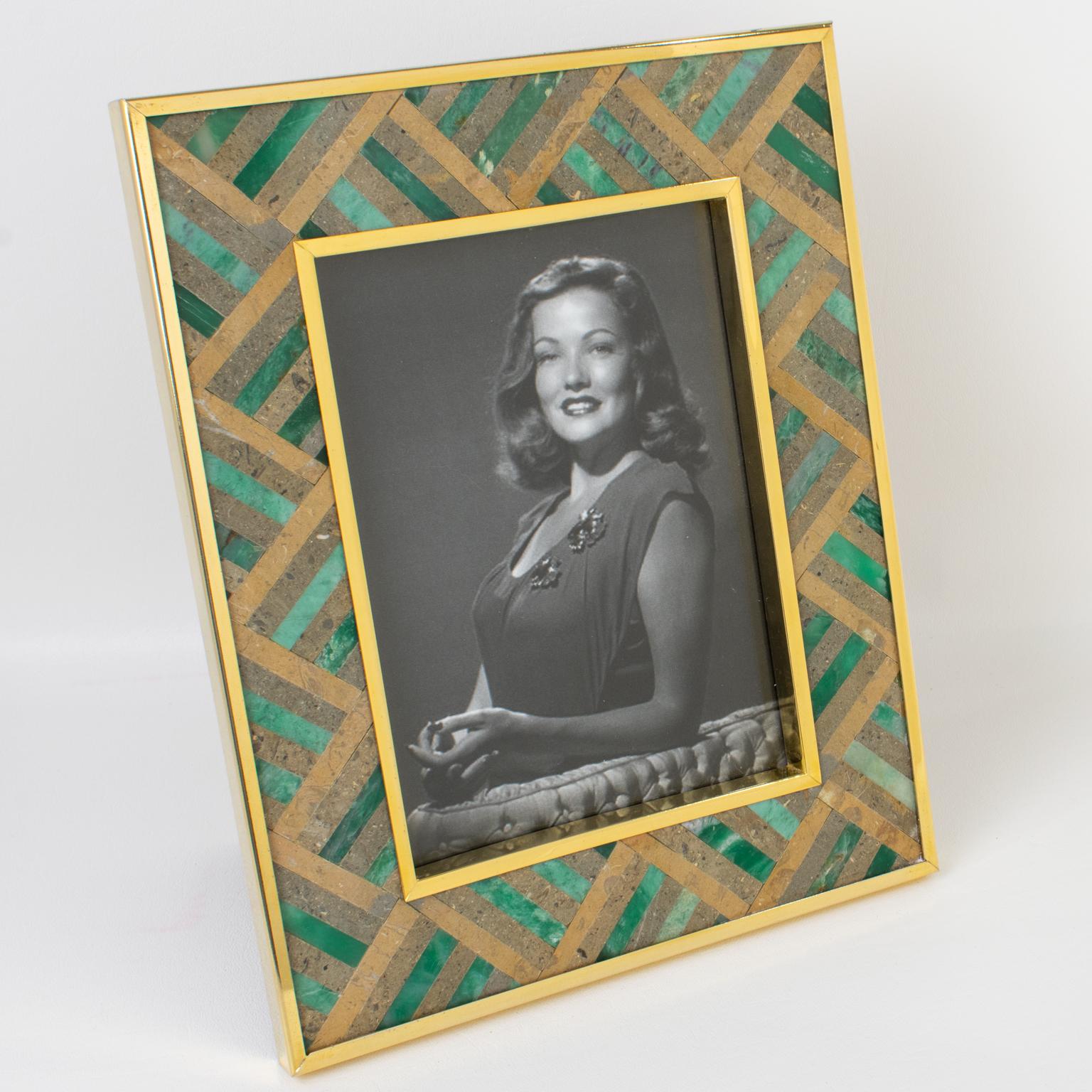Rita Frascione Firenze Gilt Brass and Hard Stone Picture Frame, 1980s For Sale at 1stDibs