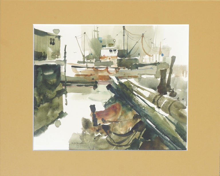 Ritchie Allen Benson - First Light on the Harbor, Vintage Watercolor ...