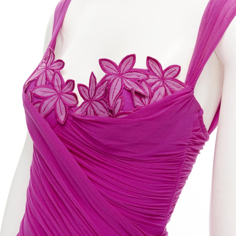 RITMO DI PERLA Vintage floral applique bust wrap tulle jersey ruched ...