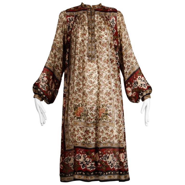 Ritu Kumar for Judith Ann 1970s Vintage 100% Silk Indian Hand-Block ...