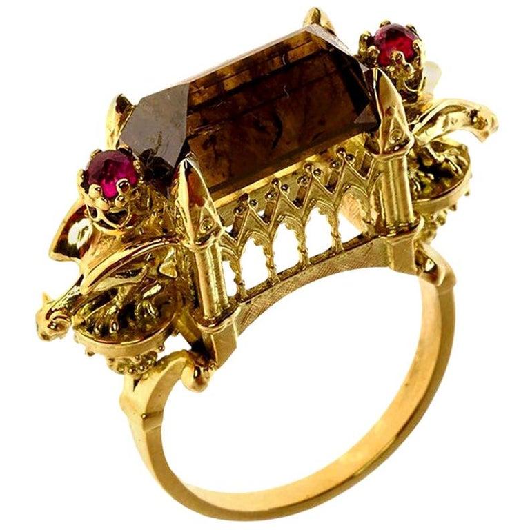 Ritual Cathedral Ring in 18 Karat Yellow Gold, Cognac Diamond and ...